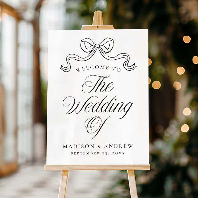 Vintage Elegance Black Bow Wedding Welcome Acrylic Sign | Zazzle