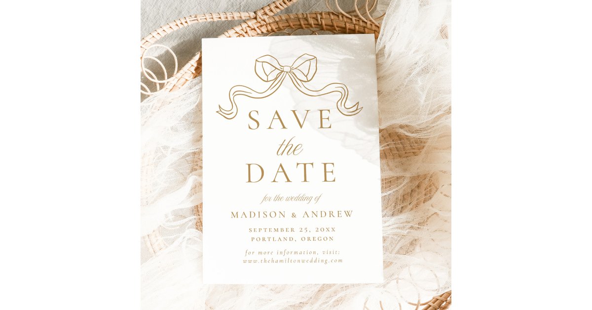 Vintage Elegance Gold Bow Wedding Save The Date | Zazzle
