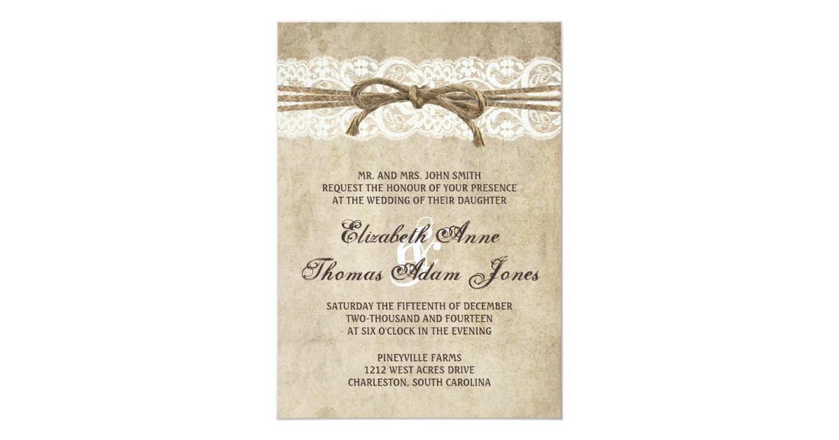 Vintage Elegance Twine on Lace Wedding Invitation | Zazzle.com