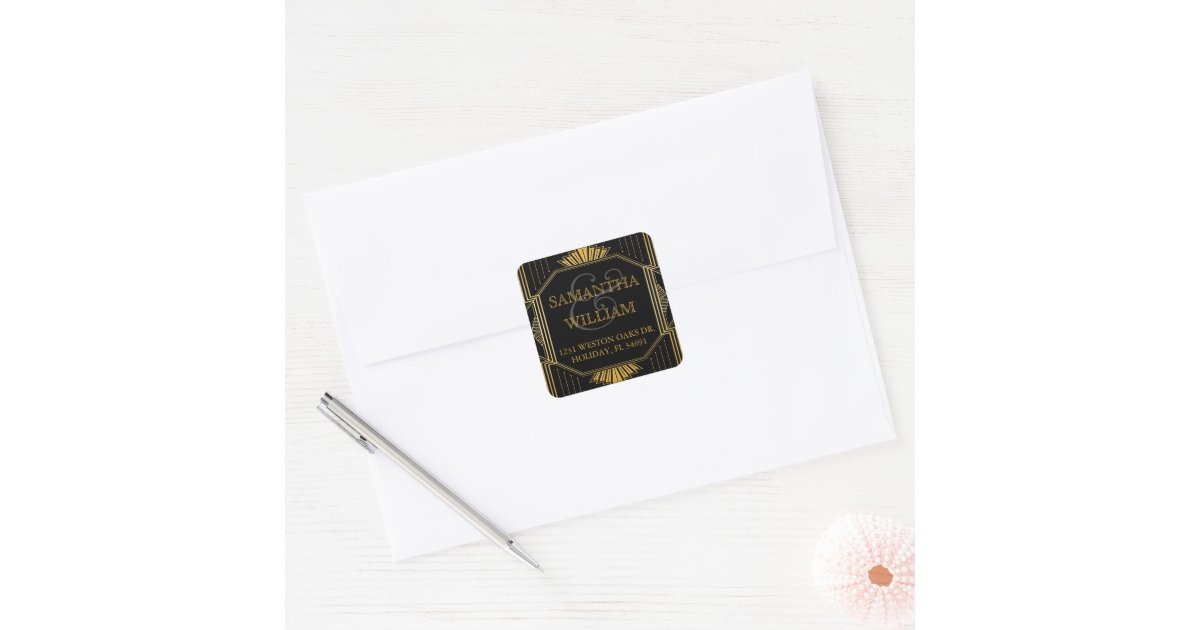 Vintage Elegant Art Deco Black Gold Address Label | Zazzle