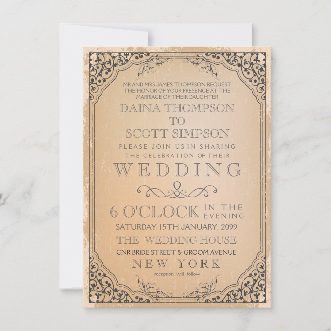 Vintage Elegant Filigree Frame Border Wedding Invitation | Zazzle