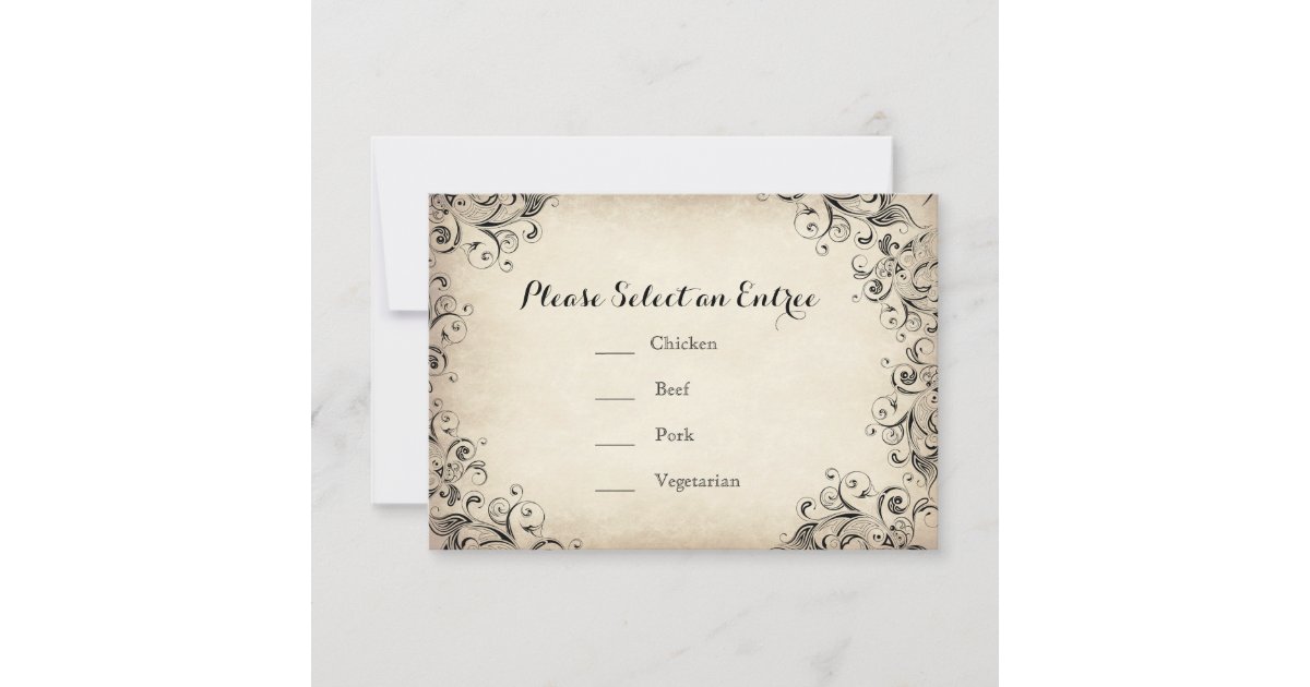 Vintage Elegant Flourish Wedding Entree Card | Zazzle