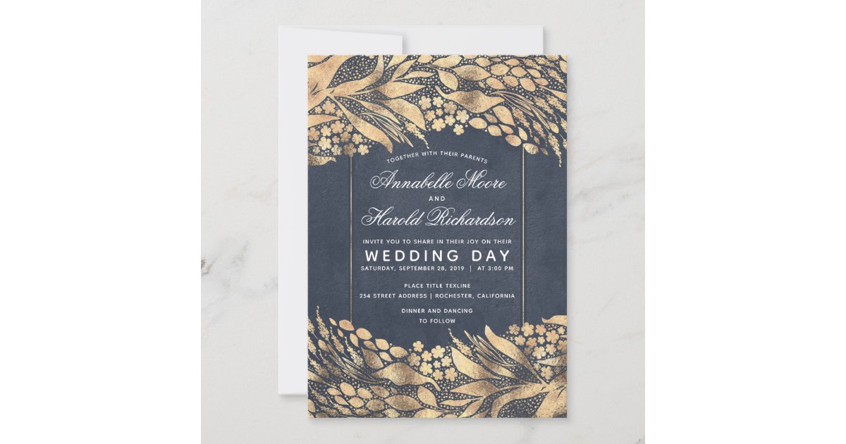 Vintage Elegant Gold Foliage Frame Wedding Invitation | Zazzle