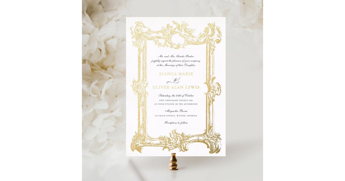 Vintage Elegant Ornamental Gold Foil Frame Wedding Foil Invitation | Zazzle