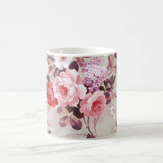 Vintage Elegant Pink Red Purple Roses Pattern Coffee Mug | Zazzle