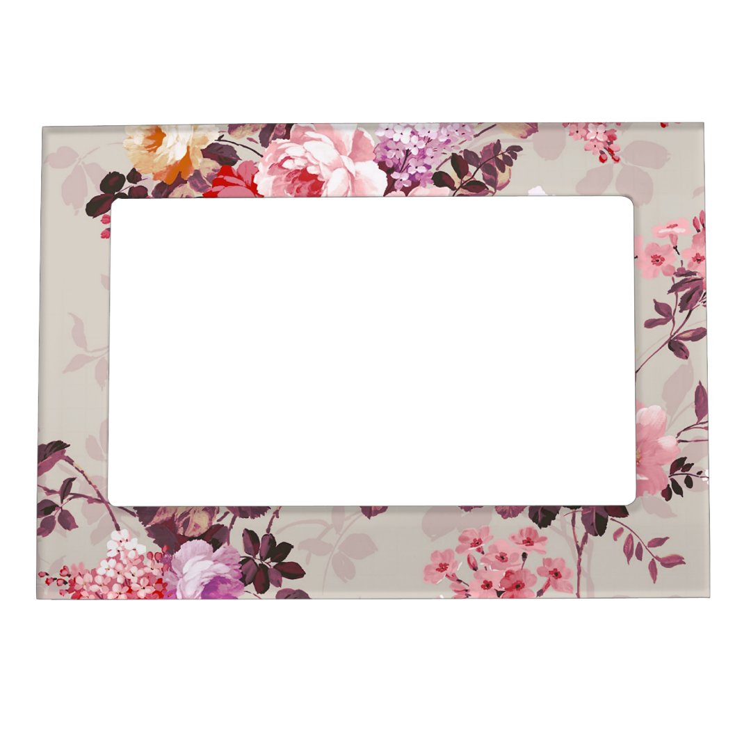 Vintage Elegant Pink Red Purple Roses Pattern Magnetic Frame | Zazzle