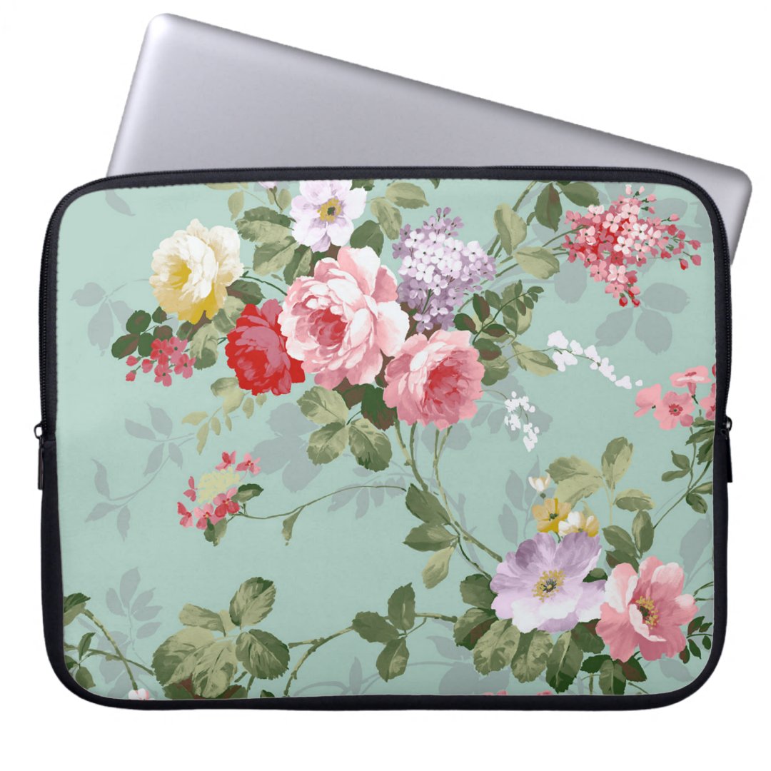 Vintage Elegant Pink Red Roses Pattern Laptop Sleeve Zazzle