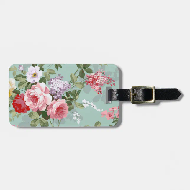 Vintage Elegant Pink Red Roses Pattern Luggage Tag | Zazzle
