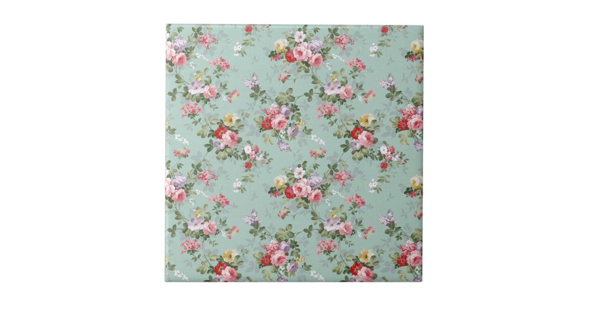 Vintage Elegant Pink Red Roses Pattern Tile | Zazzle