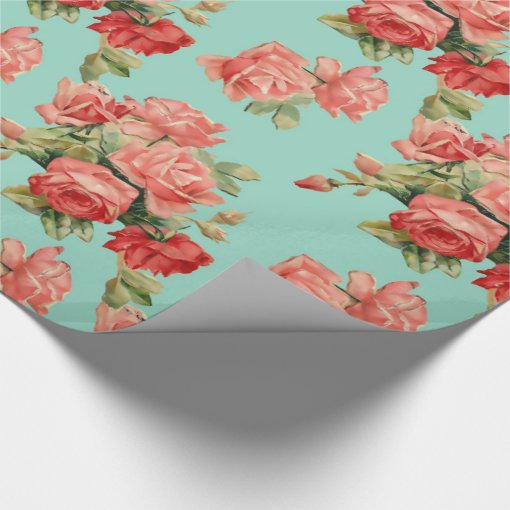 Vintage Elegant Pink Red Roses Pattern Wrapping Paper | Zazzle