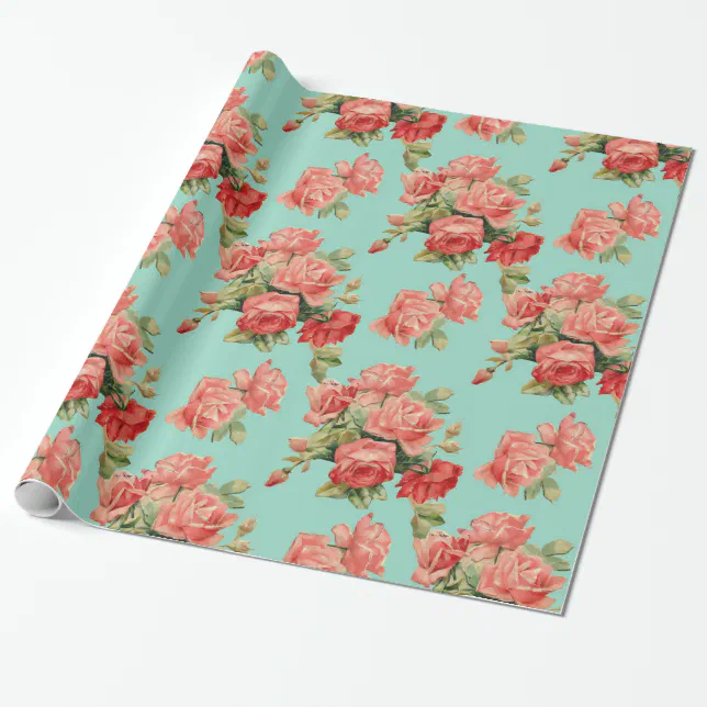 Vintage Elegant Pink Red Roses Pattern Wrapping Paper | Zazzle