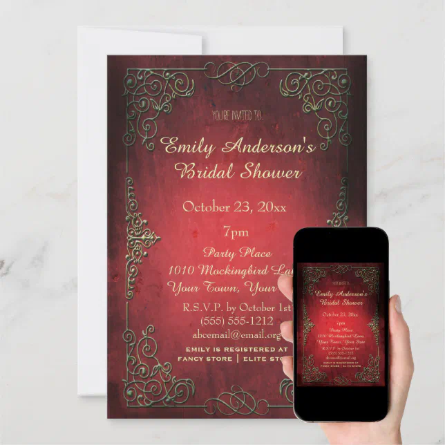 Vintage Elegant Regal Gold & Red Bridal Shower Invitation | Zazzle