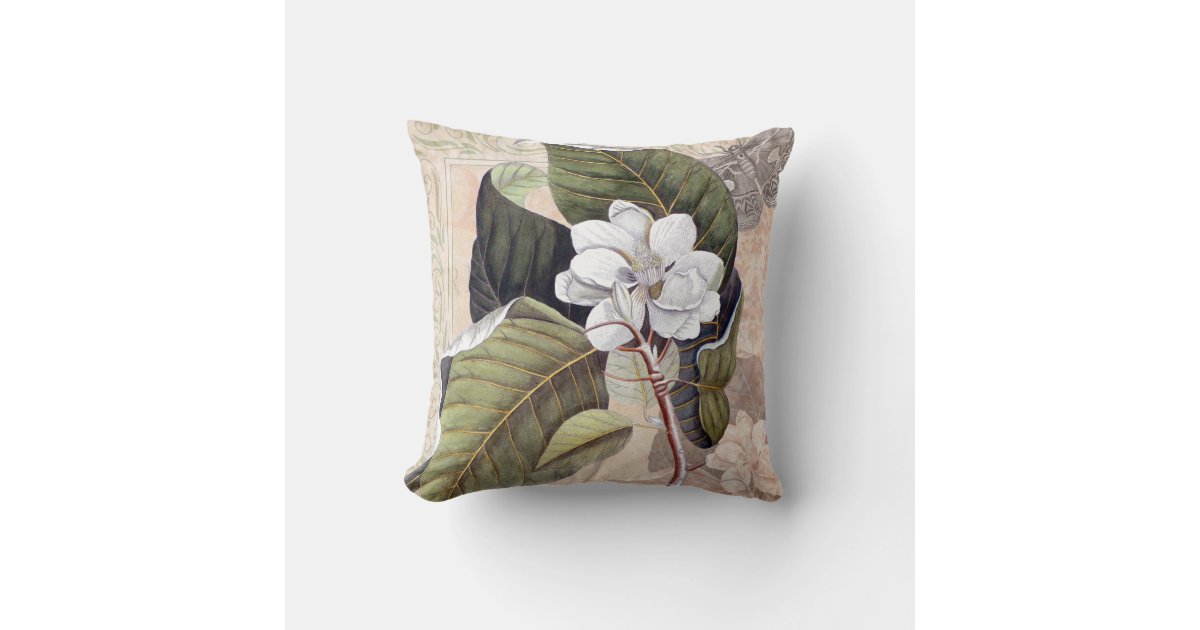 Vintage Elegant Southern Magnolia Chic Throw Pillow | Zazzle