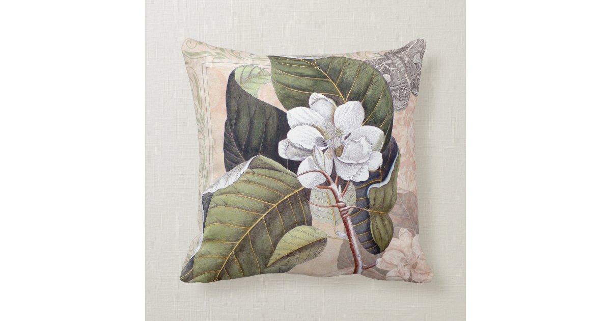 Vintage Elegant Southern Magnolia Chic Throw Pillow | Zazzle.com