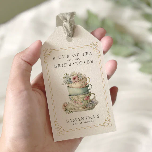 Vintage Elegant Tea Party Bridal Shower Gift Tags | Zazzle