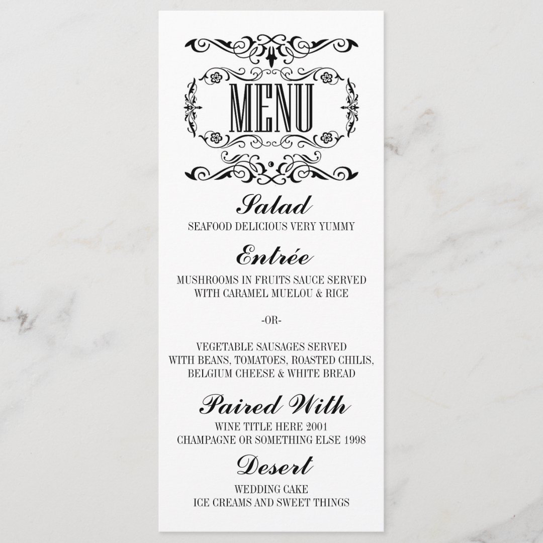 Vintage elegant wedding menu cards | Zazzle