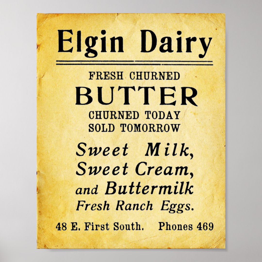Vintage Elgin Dairy Fresh Butter Print | Zazzle