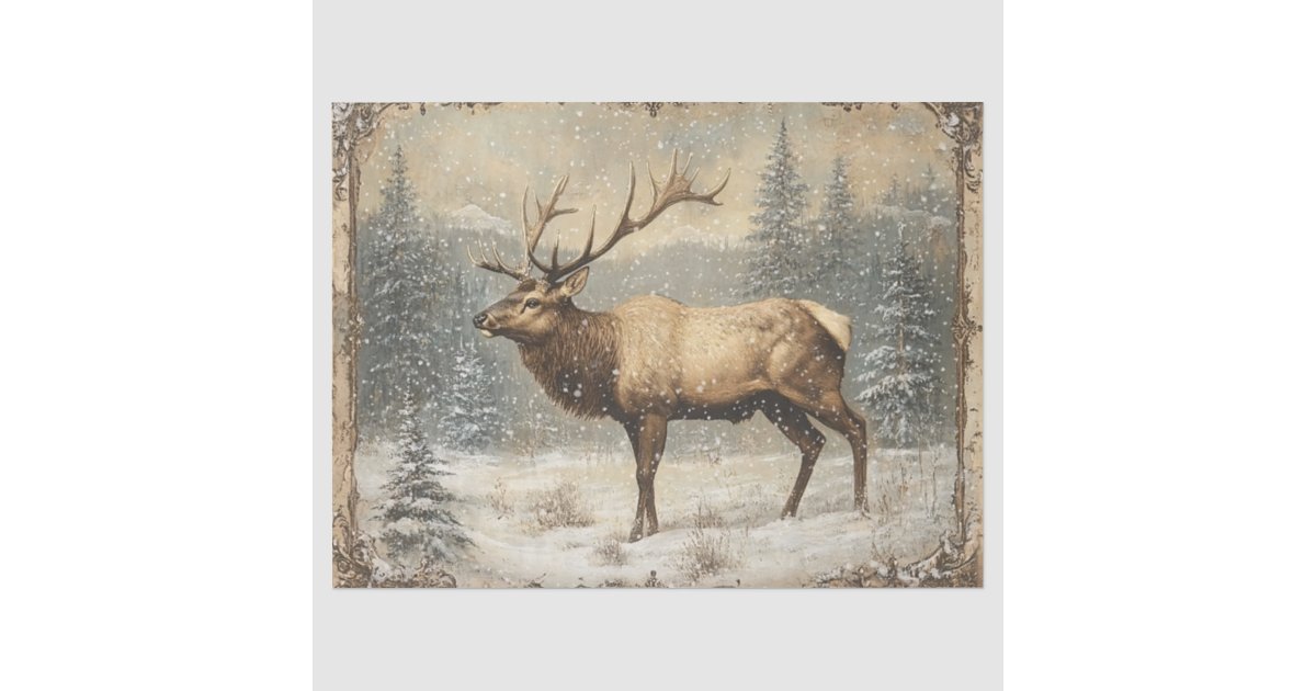 Vintage Elk Scenic Rustic Decoupage Tissue Paper | Zazzle