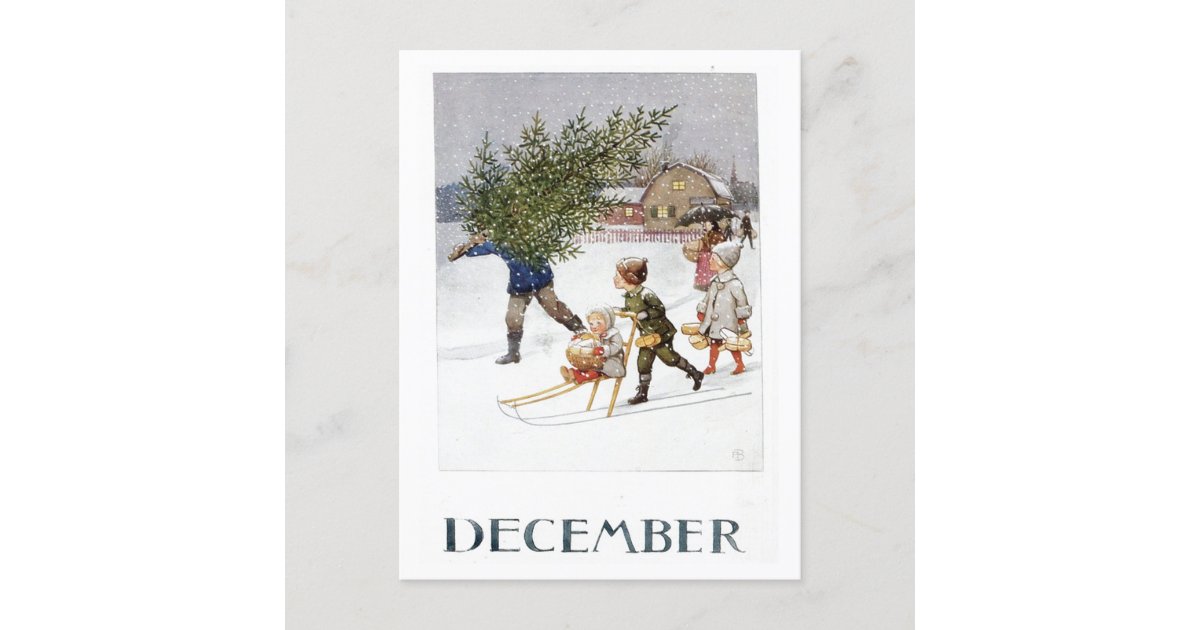 Vintage Elsa Beskow December Postcard | Zazzle