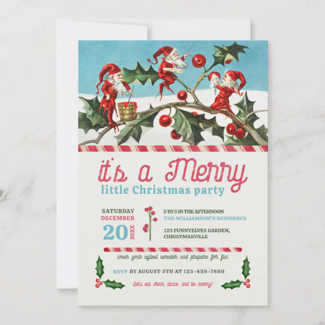 Vintage Elves Christmas Party Invitation | Zazzle