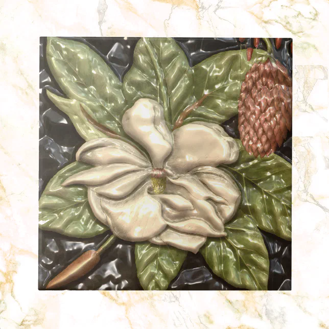 Vintage Embossed Look Magnolia Blossom Ceramic Tile | Zazzle