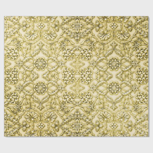Vintage Embossed Metallic Gold Foil Floral Design Wrapping Paper | Zazzle