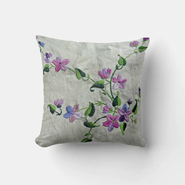 Vintage Embroidery Artwork Throw Pillow | Zazzle