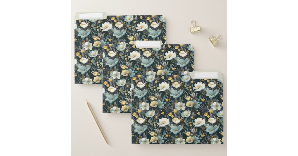 Vintage Emerald Floral File Folders | Zazzle