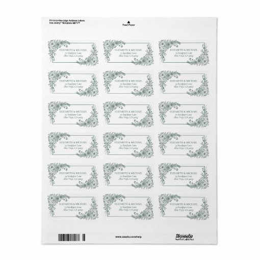 Vintage Emerald Floral Line Art Return Address Label | Zazzle