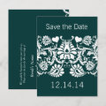 Vintage Emerald Green Heart Damask Announcement Postcard | Zazzle