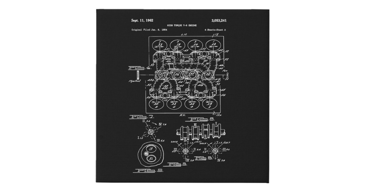 Vintage Engine Block Blueprint Diagram – Men's Car Faux Canvas Print ...