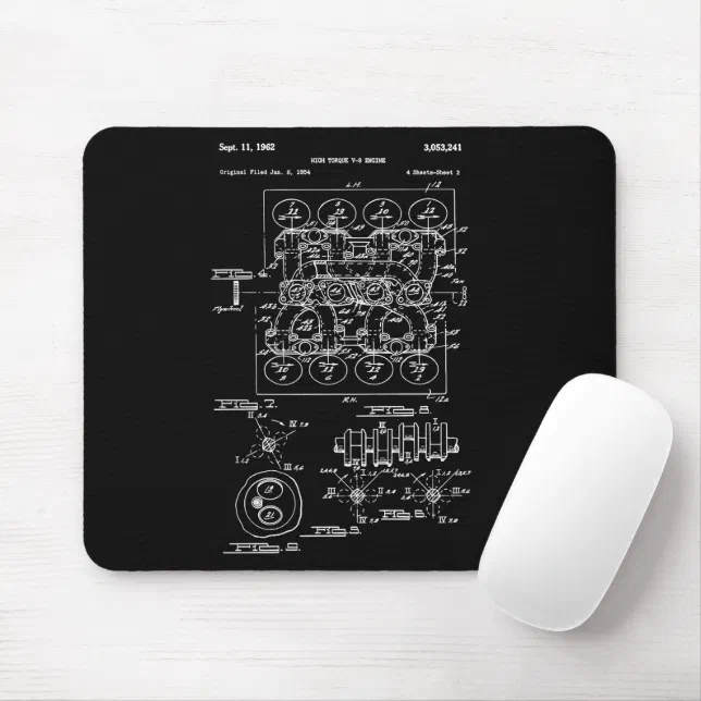 Vintage Engine Block Blueprint Diagram – Men's Car Mouse Pad | Zazzle