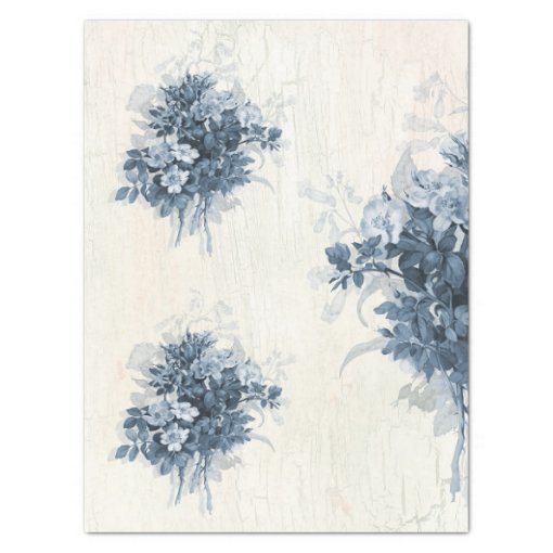 Vintage English Floral Blue and White Decoupage Tissue Paper | Zazzle