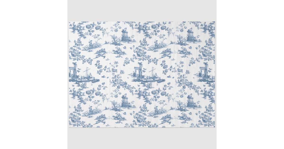 Vintage English Floral Toile de Jouy-Blue Tissue Paper | Zazzle