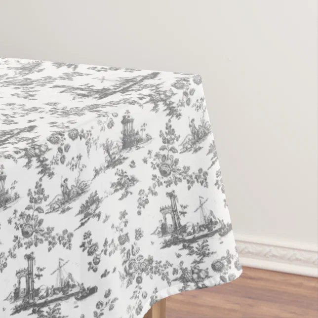 Vintage English Floral Toile de Jouy-Grey Tablecloth | Zazzle