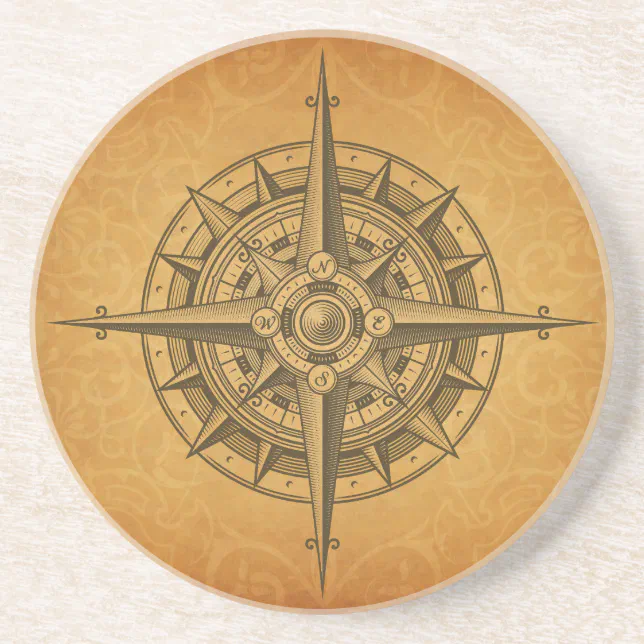 Vintage Engraved Compass Rose Coaster | Zazzle
