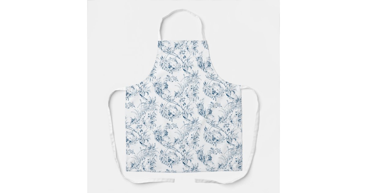 Vintage Engraved French Floral Fantasy Toile-Blue Apron | Zazzle