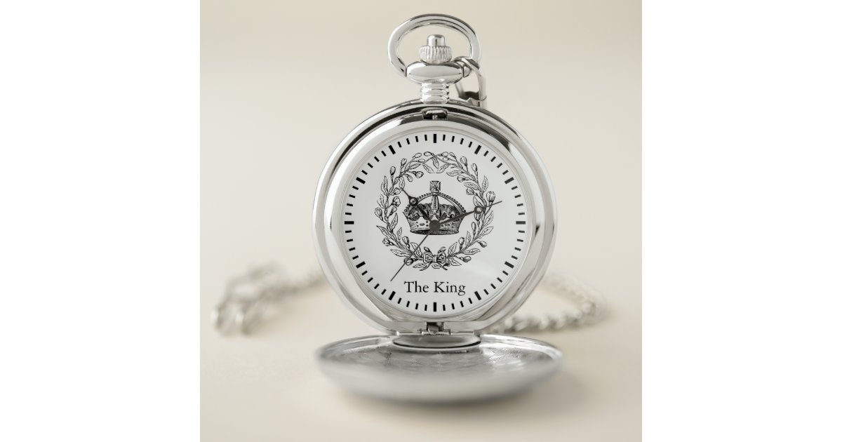 Vintage Engraved King's Crown and Laurel Wreath Pocket Watch | Zazzle