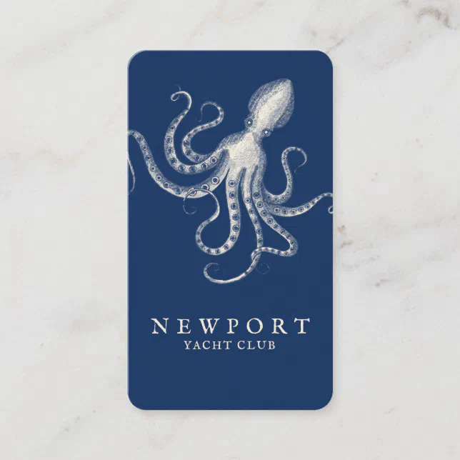 Vintage Engraved Style Octopus Ocean Nautical Navy Business Card | Zazzle