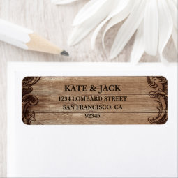 Vintage Engraved Wood Rustic Return Address Label | Zazzle