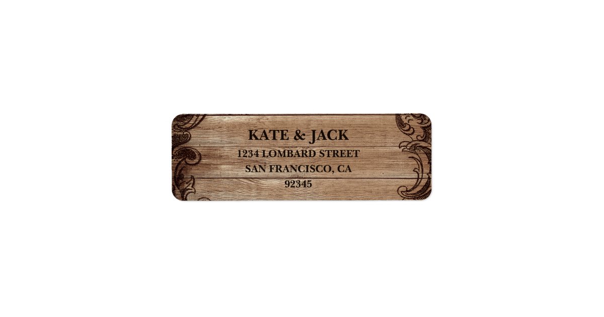Vintage Engraved Wood Rustic Return Address Label | Zazzle