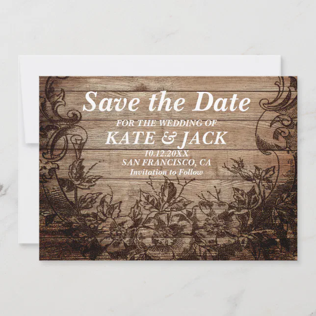Vintage Engraved Wood | Save The Date | Zazzle
