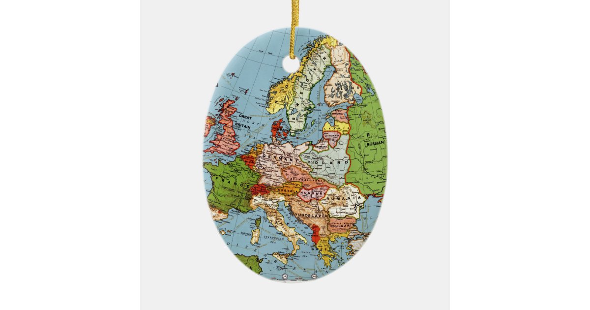 Vintage Europe 20th Century General Map Ceramic Ornament | Zazzle