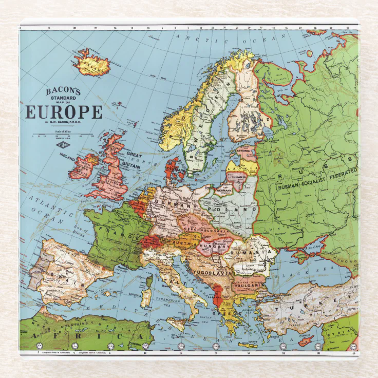Vintage Europe 20th Century General Map Glass Coaster | Zazzle