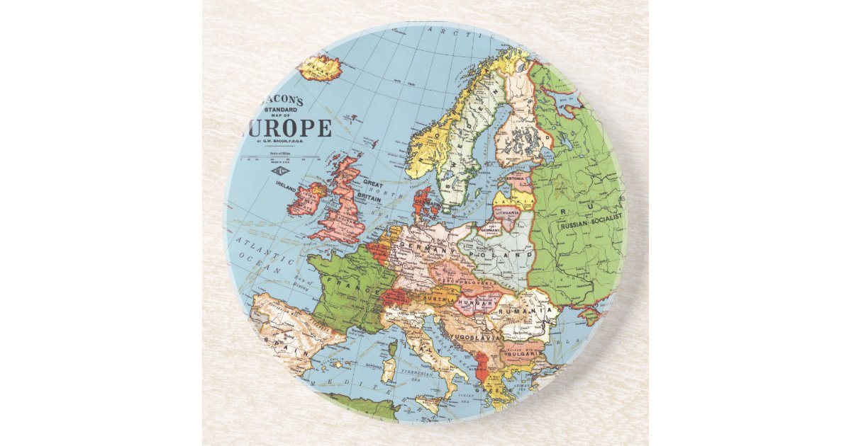 Vintage Europe 20th Century General Map Lithograph Coaster | Zazzle