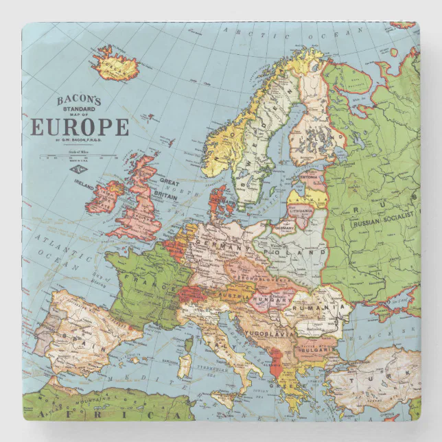 Vintage Europe 20th Century General Map Lithograph Stone Coaster | Zazzle