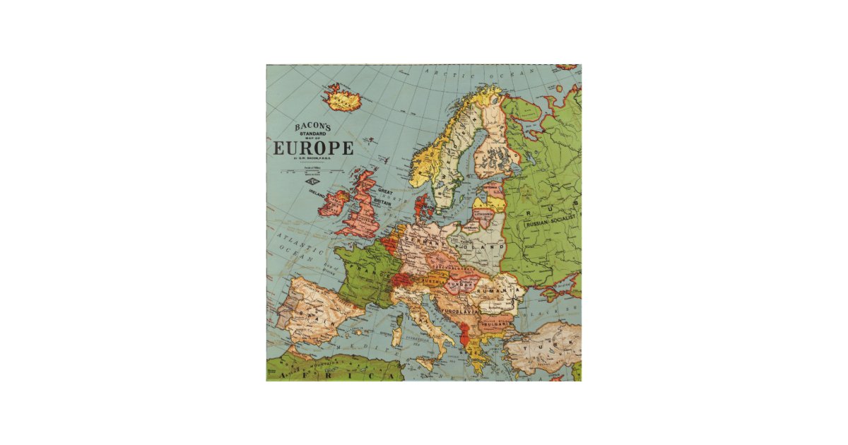 Vintage Europe 20th Century General Map Wood Wall Art | Zazzle