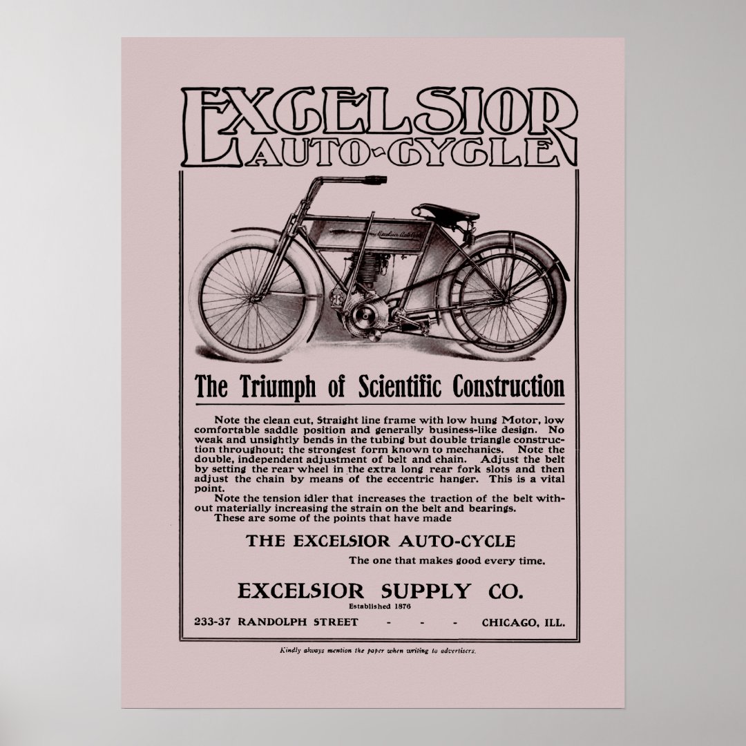 Vintage Excelsior auto cycle ad Poster | Zazzle