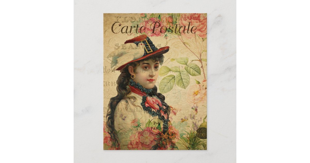 Vintage Exotic Gypsy Woman with Hat & Dove French Postcard | Zazzle