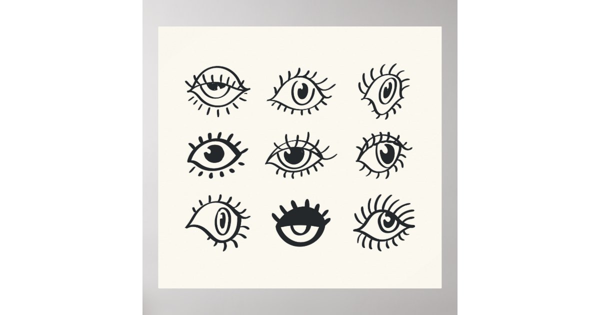 Vintage Eye Doodles: Trendy Sketches Poster | Zazzle